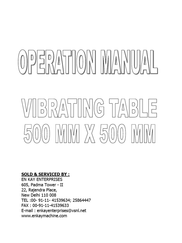 Operation Manual Vibrating Table For Scientific Enterprises | PDF