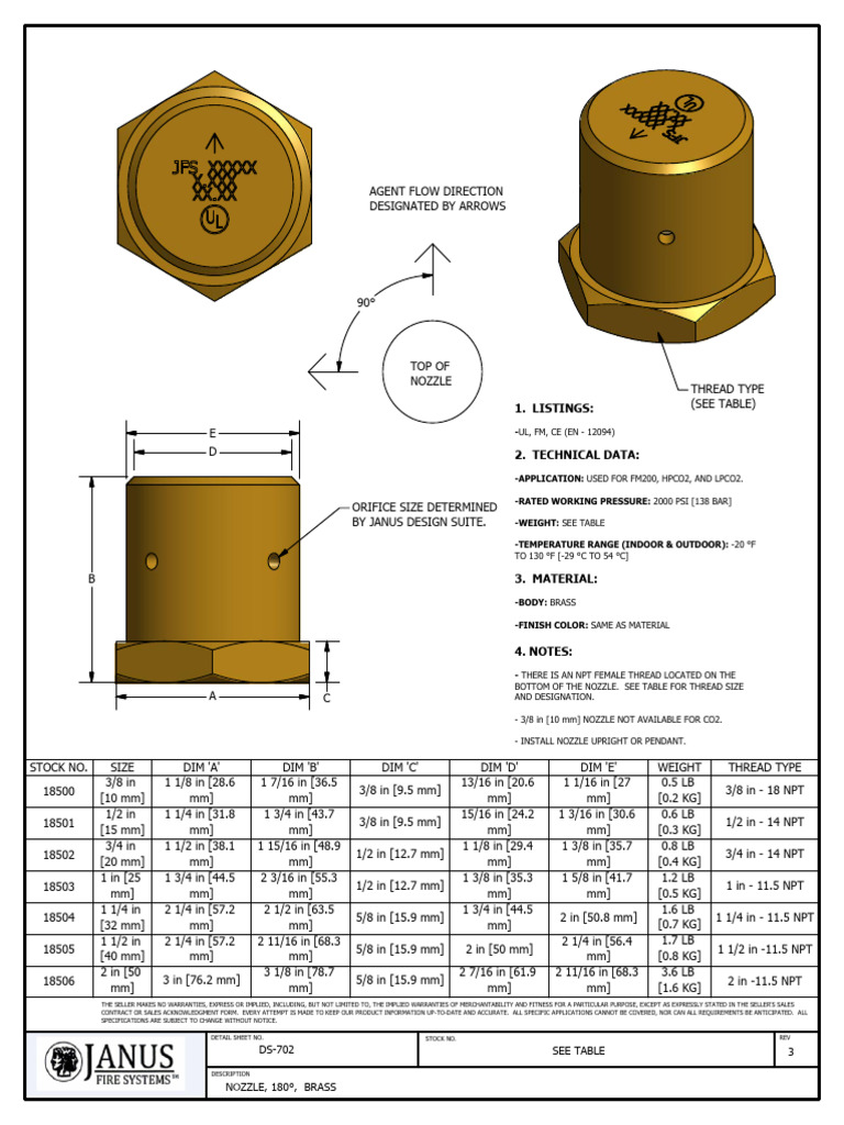 DS-702 - 180 Degree Brass Nozzle - Rev 3 | PDF | Implied Warranty | Mechanical Engineering