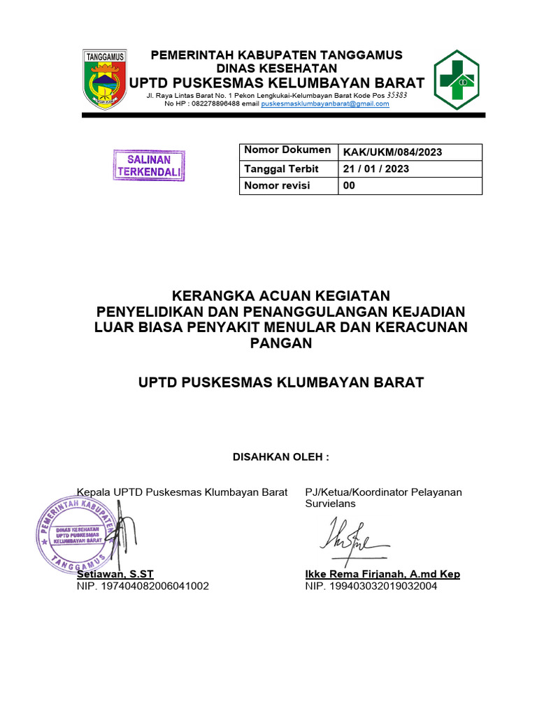 KAK PENYELIDIKAN KLB DAN KERACUNAN MAKANAN | PDF KAK PENYELIDIKAN KLB DAN KERACUNAN MAKANAN | PDF