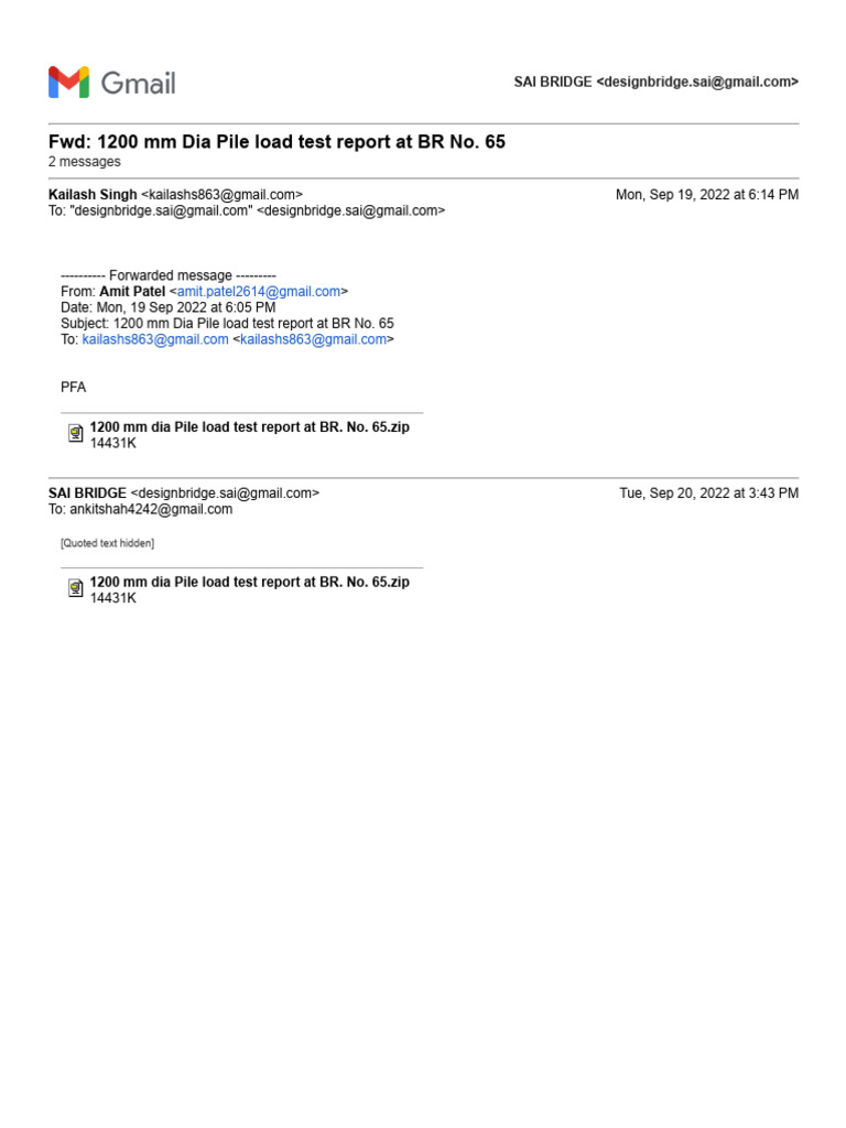 Gmail - FWD - 1200 MM Dia Pile Load Test Report at BR No. 65 | PDF