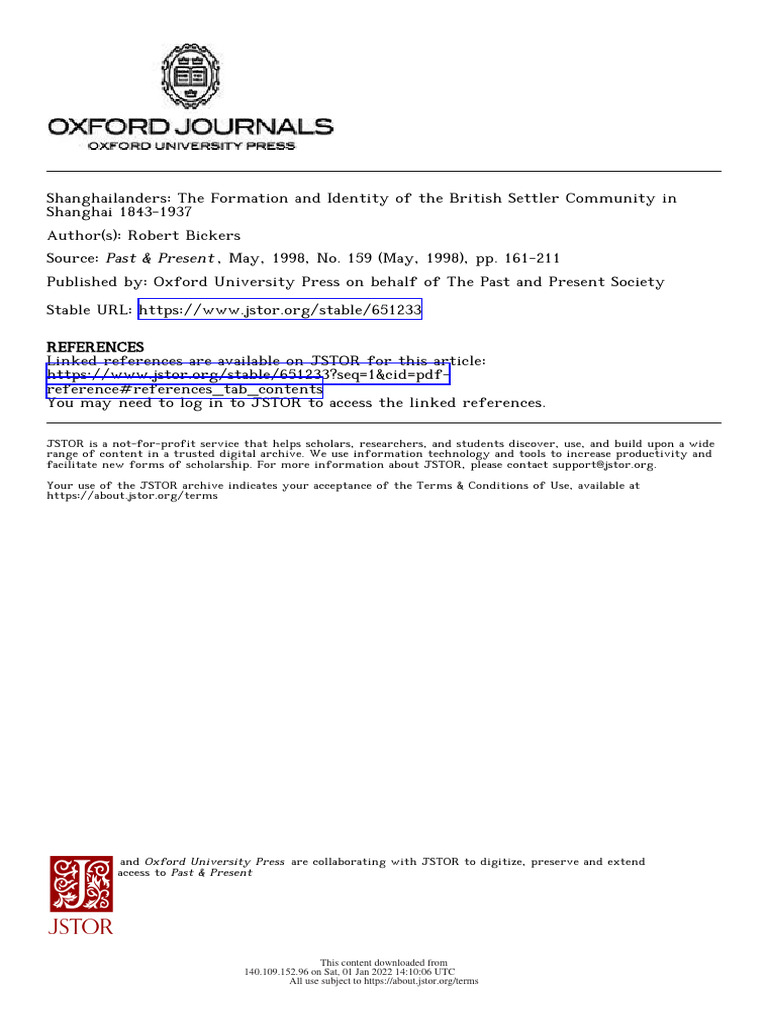 Shanghailanders The Formation and Identity of The British Settler ...