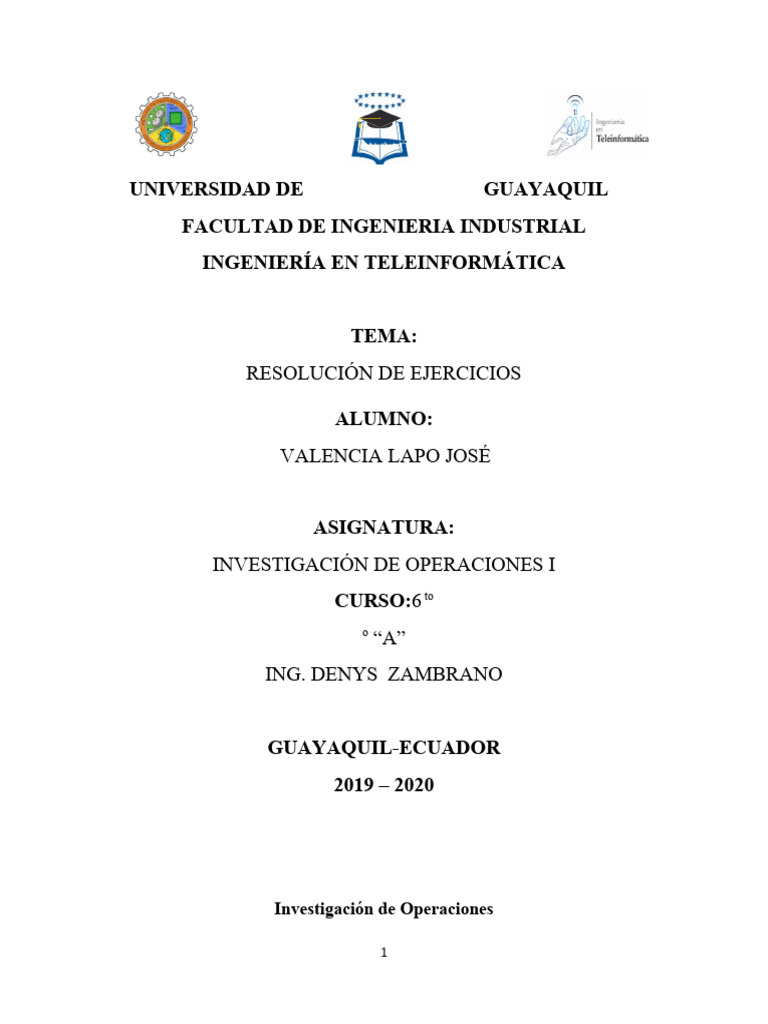 Deber de Investigacion de Operaciones Individual 1 | PDF | Programación lineal | Ecuaciones
