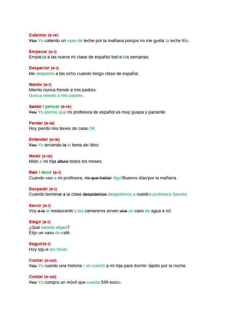 Verbos Irregulares en Español: Ejemplos y Conjugaciones | PDF