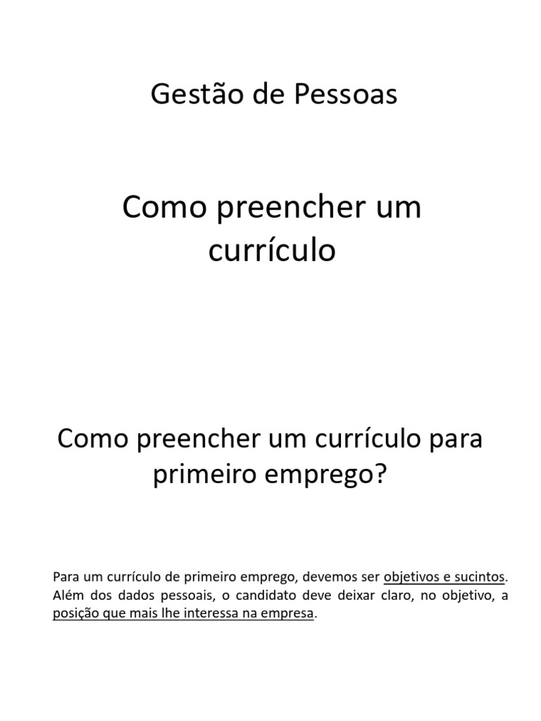 Como Preencher Currículo para Iniciantes | PDF | Desenvolvimento ...