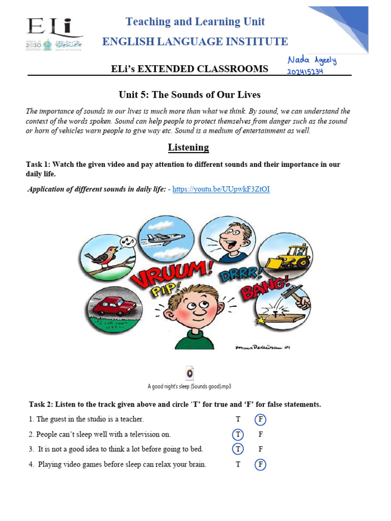 Institute: Teaching and Learning Unit English Language Institute | PDF