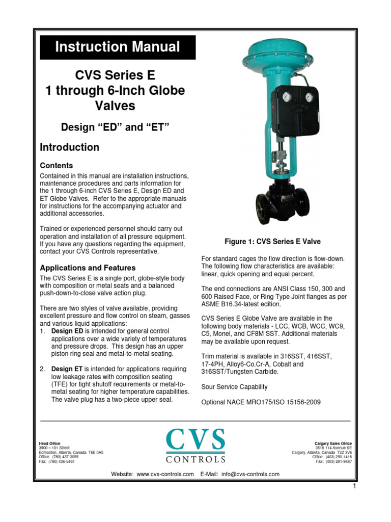CVS Series E 1 6 Inch March 2021 1 | PDF | Valve | Electrical Connector