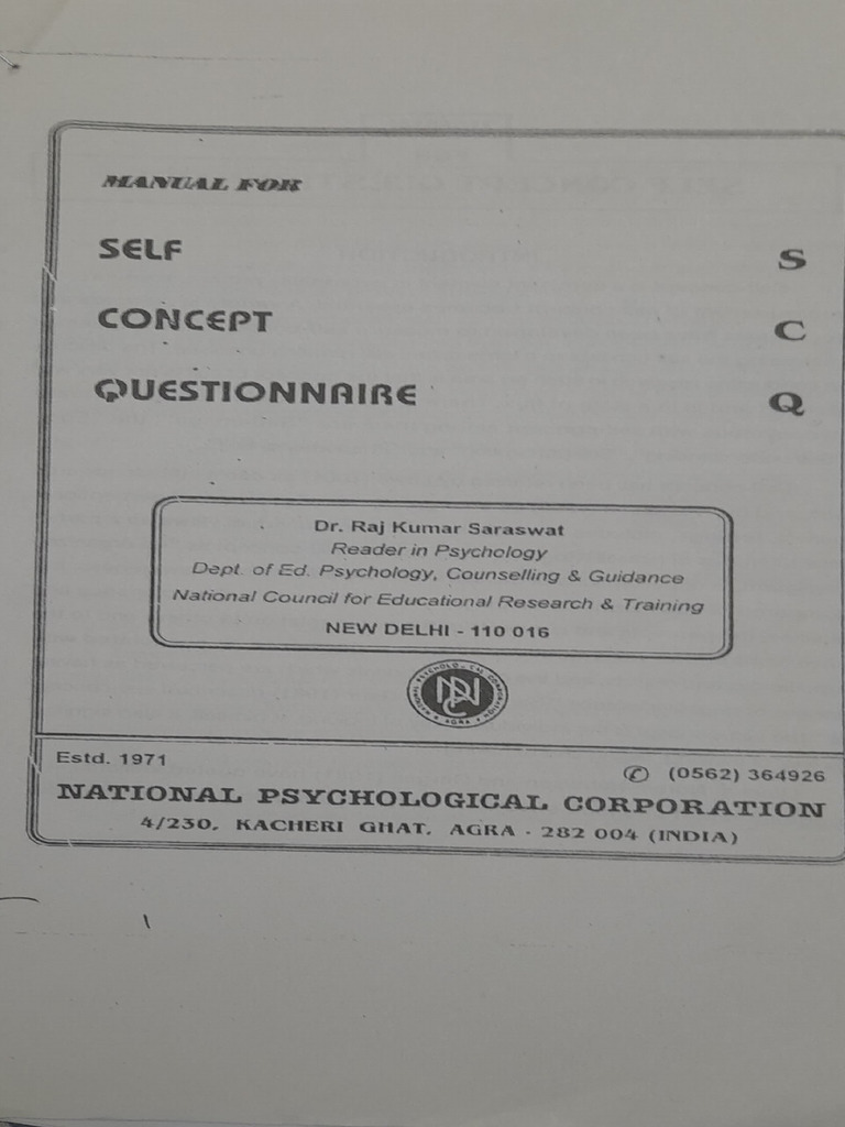 Self-Concept Questionnaire Manual | PDF | Self Concept | Cognitive Science