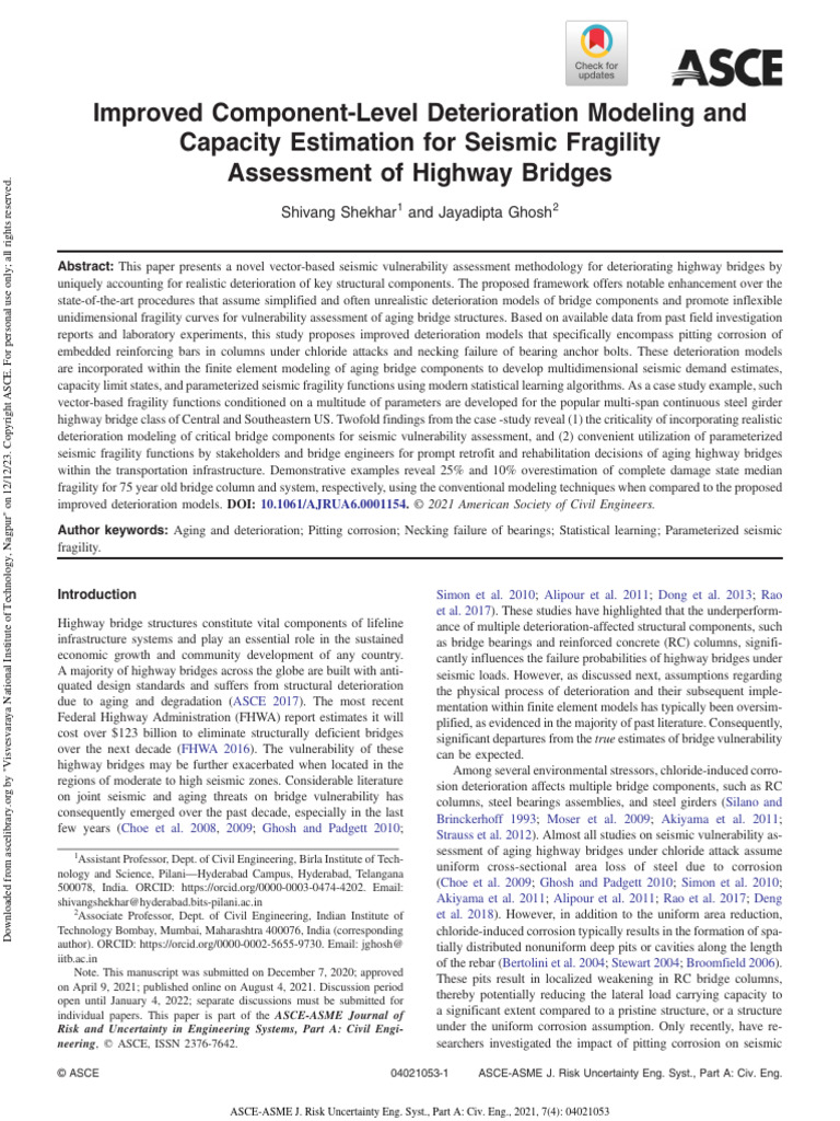 Shekhar Ghosh 2021 Improved Component Level Deterioration Modeling and ... Shekhar Ghosh 2021 Improved Component Level Deterioration Modeling and ...