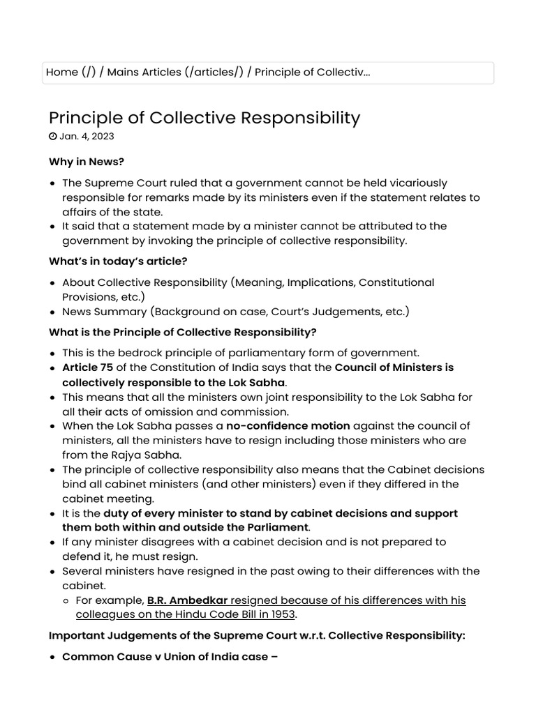 Principle of Collective Responsibility | PDF | Public Law | Justice