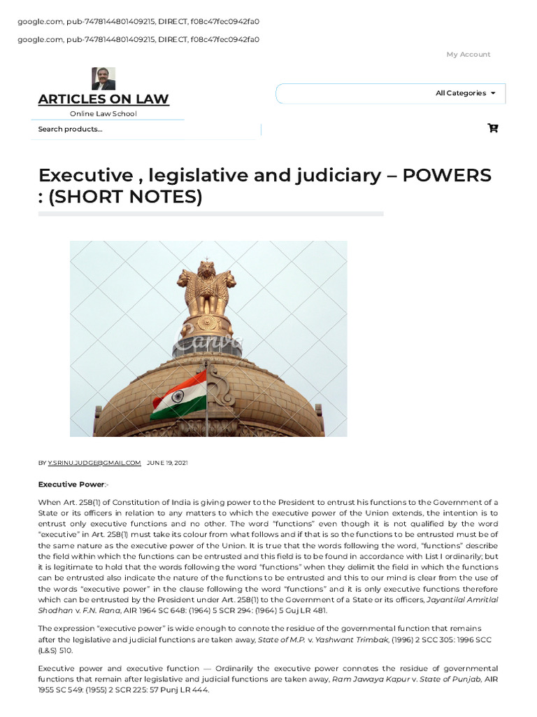 Executive, Legislative and Judiciary - POWERS - (SHORT NOTES ...
