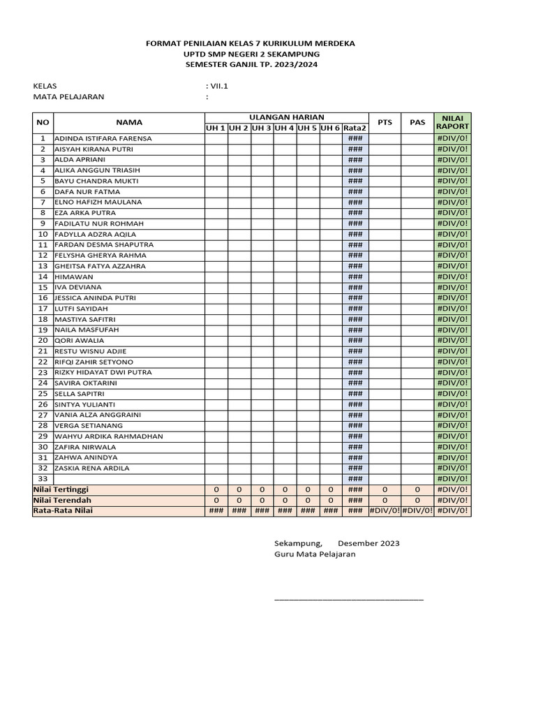 Format Nilai Kurmer | PDF