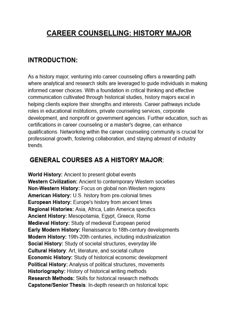 Career Counselling - History Major | PDF