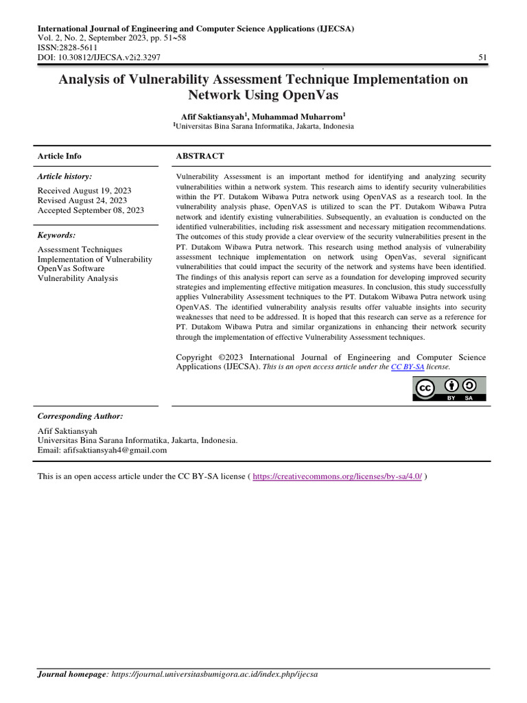 Analysis of Vulnerability Assessment Technique Imp | PDF | Vulnerability (Computing) | Computer ...