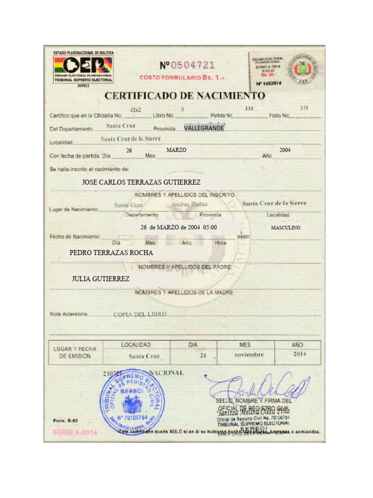 4 Certificados De Nacimientos Trabajadores Pdf