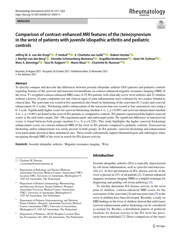 MRI Rheumatology Arthritis | PDF | Magnetic Resonance Imaging | Medical ...