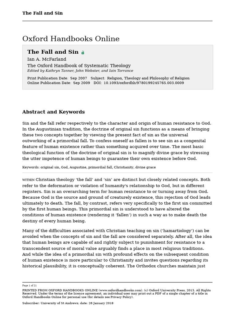 Fall and Sin | PDF | Original Sin | Augustine Of Hippo