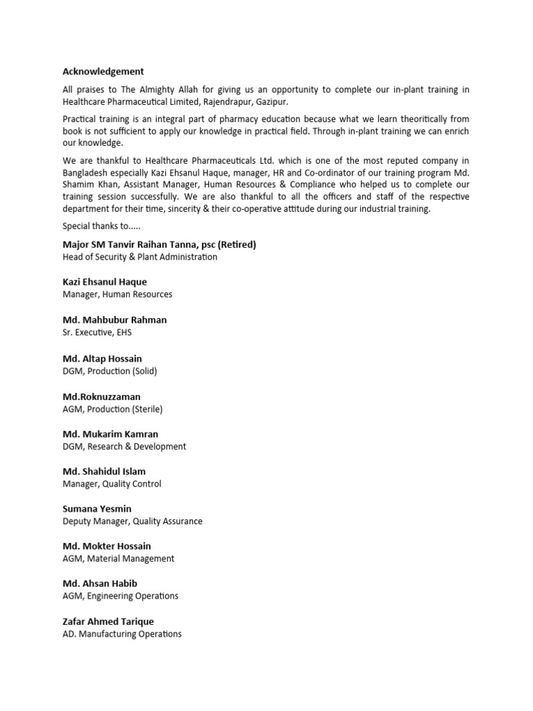 Acknowledgement | PDF | Career & Growth