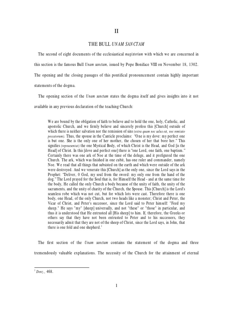 Commentary On Unam Sanctam - Msgr. Joseph Clifford Fenton | PDF | Grace ...