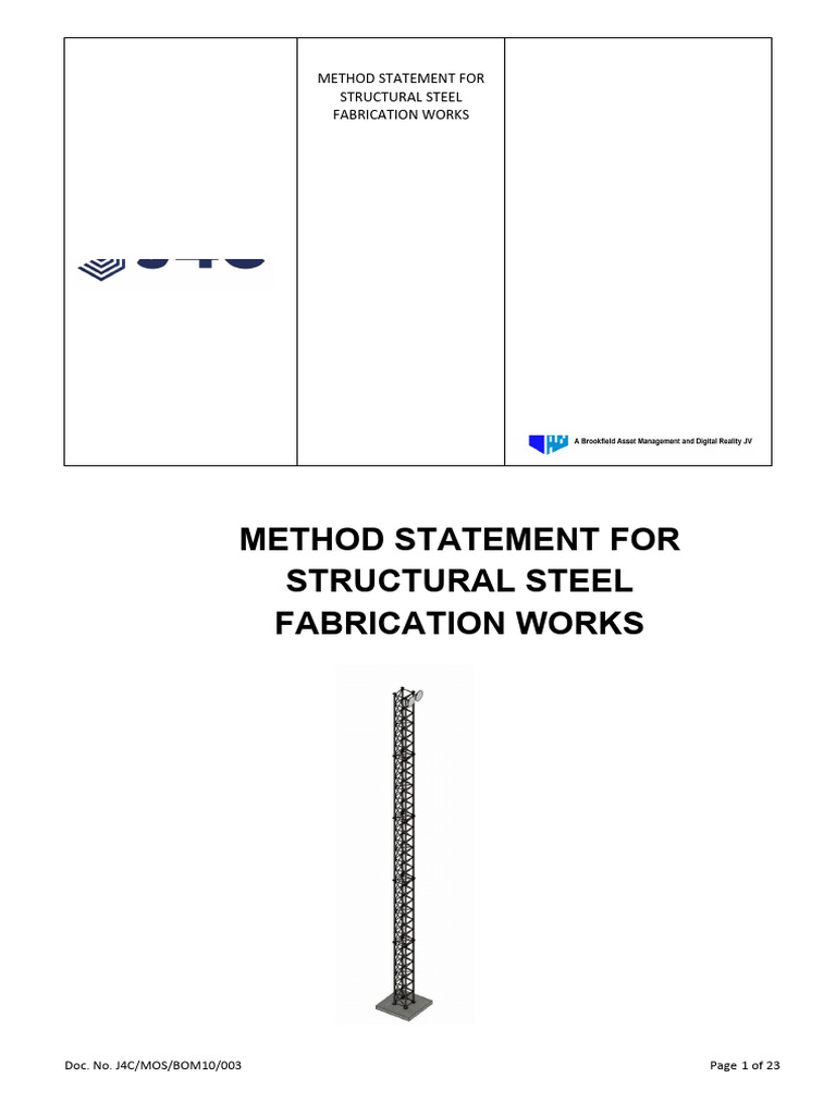 Steel Fabrication Method Statement | PDF