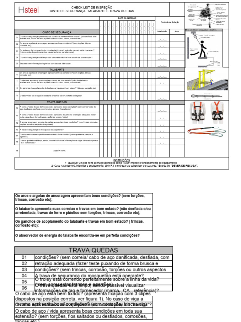 CHECK LIST Cinto de Segurança, Trava Queda.... - 084742 | PDF ...
