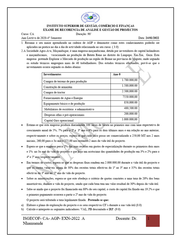 EX N - AGP- ISGECOF-2022 | PDF | Investimentos | Moçambique