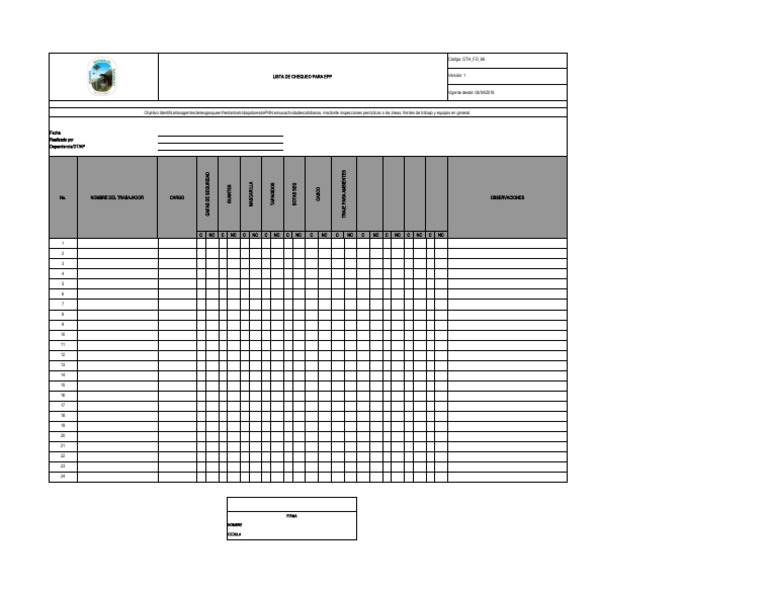 Formato Lista de Chequeo para EPP | PDF