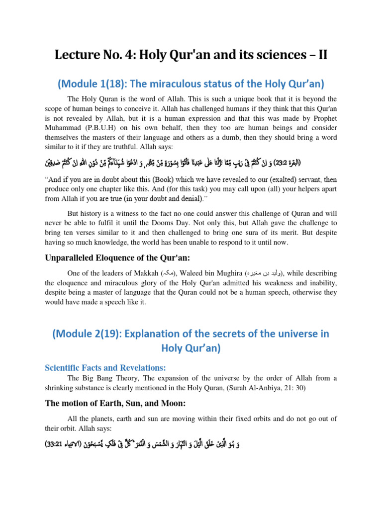 Handouts Lecture04 - ISL202 (English) | PDF | Quran | Islam