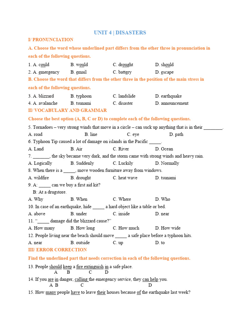 Unit 4 Anh 8 | PDF | Tsunami | Natural Hazards