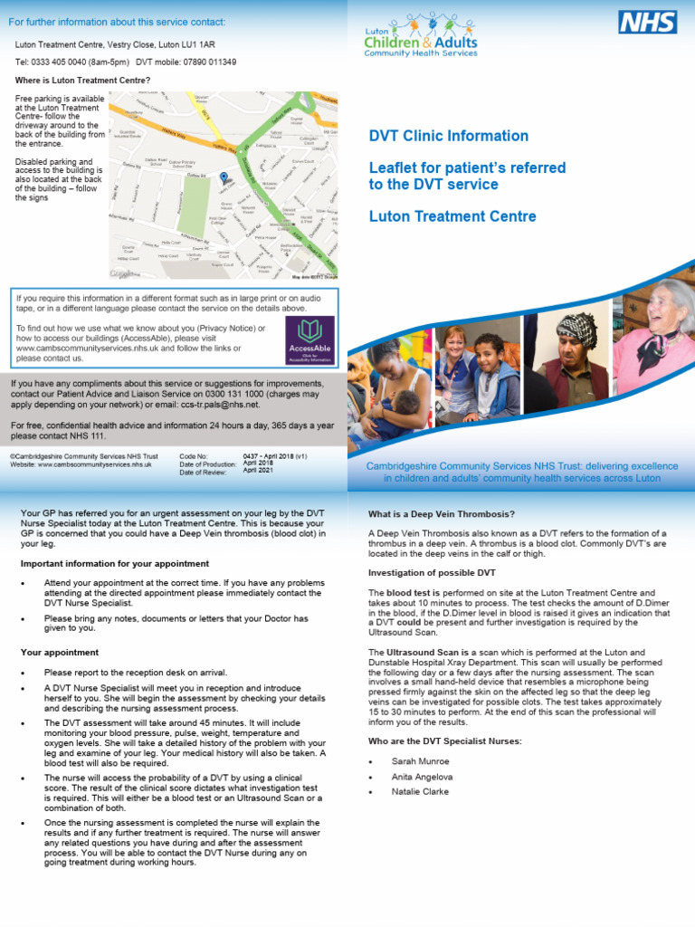 0437 - DVT Clinic Information Leaflet | PDF | Thrombosis | Vein