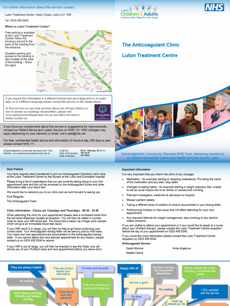 Luton Anticoagulant Clinic Details | PDF | Medicine | Clinical Medicine