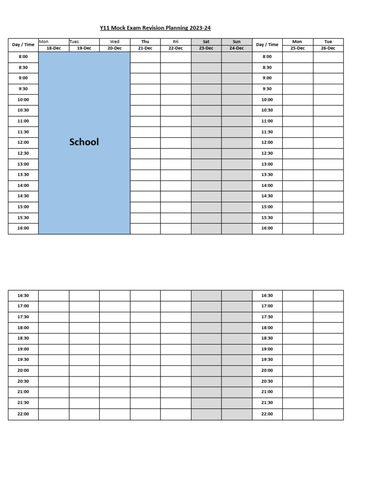 Y11 Mocks Timetable | PDF | Observation | Science