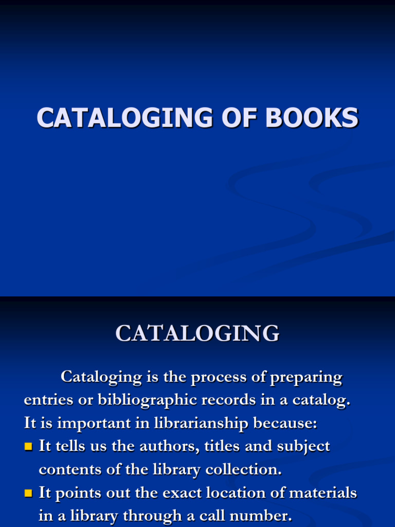 Cataloging of Books | PDF | Bibliography | Library Science