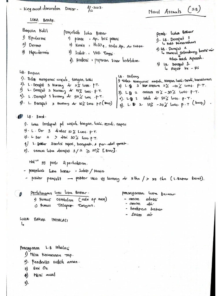 025 - Nurul Azizah - Catatan TM2 Pa. Heri - Luka Bakar | PDF