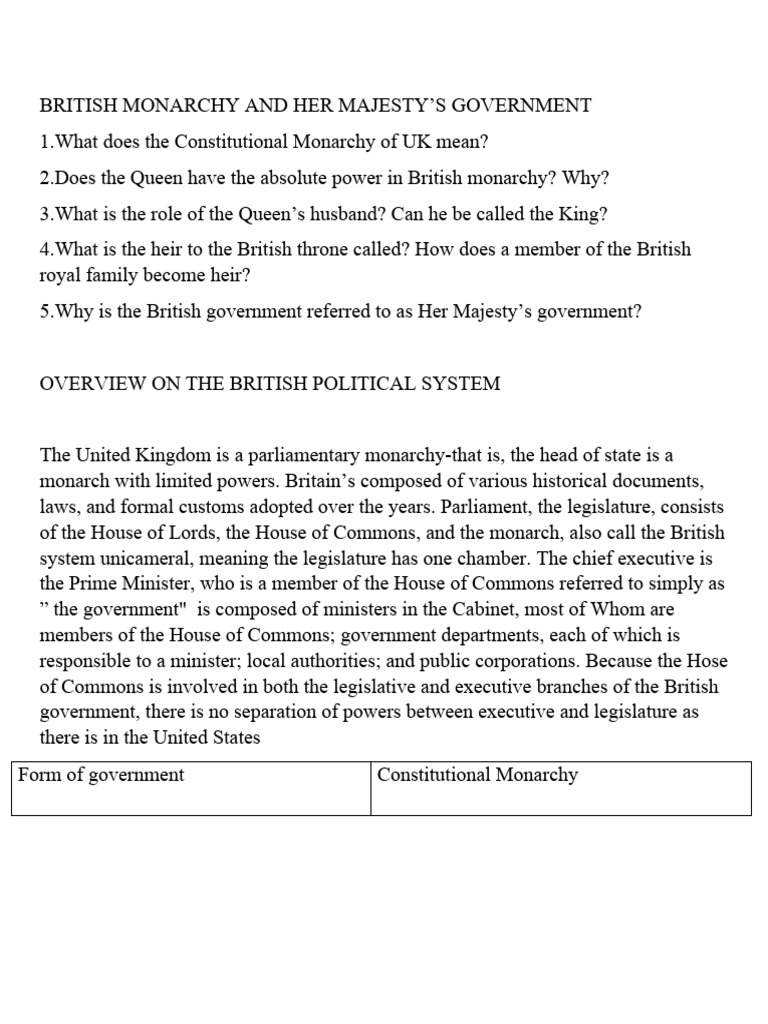 British Monarchy and Her Majesty | PDF | House Of Lords | Monarchy Of ...