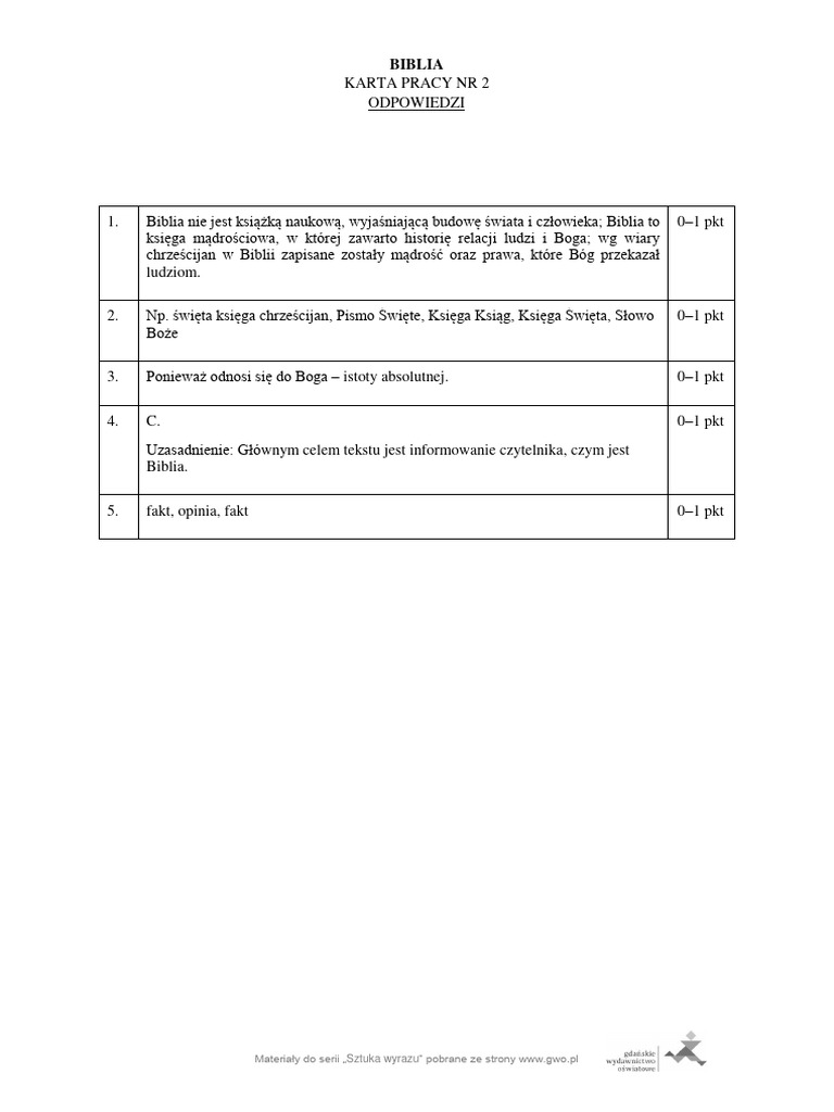 Biblia Karta 2 Tekst Czym Jest Biblia Odpowiedzi | PDF