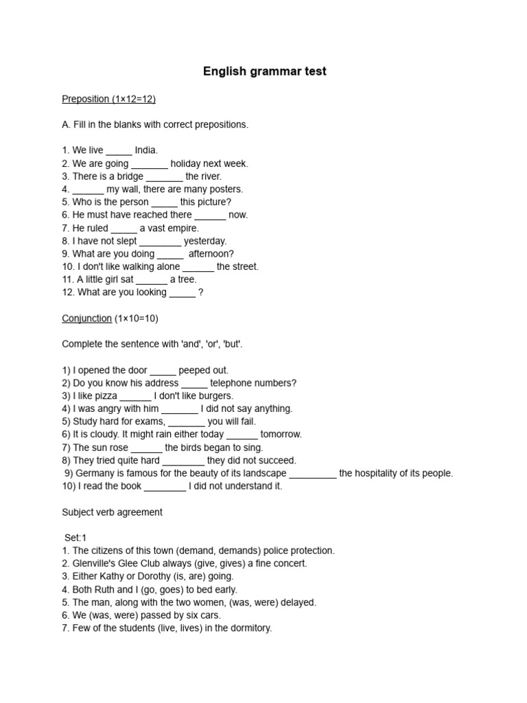 Grammar Class 6 Test | PDF