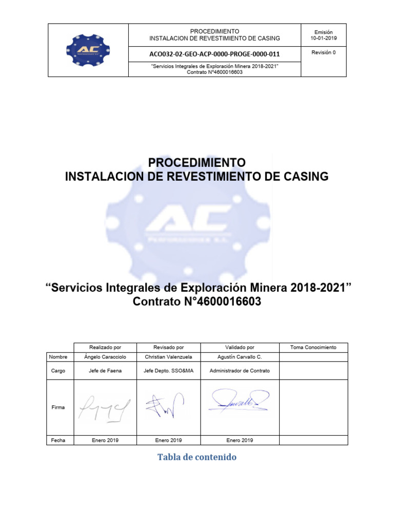 06 Acp - Pts - Co-077a Instalacion Revestimiento de Casing | PDF