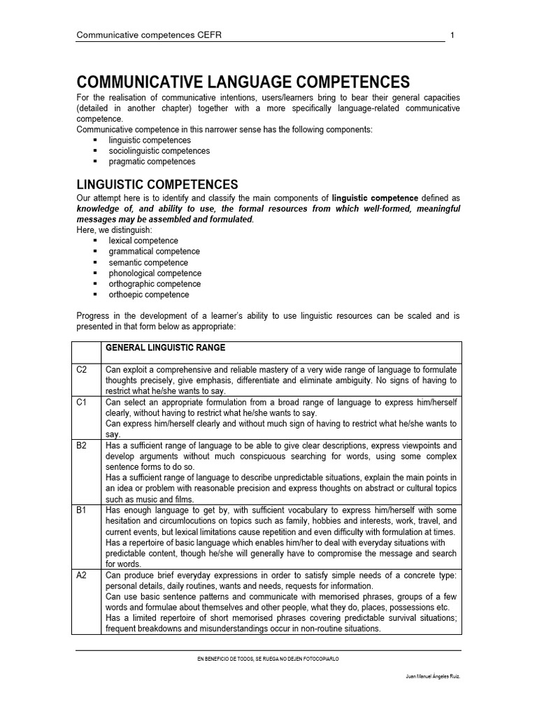 CEFR Communicative Competences | PDF | Word | Linguistics