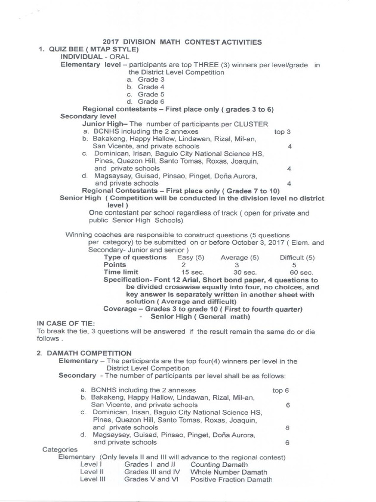 2017 Division Math Contest Activities | PDF