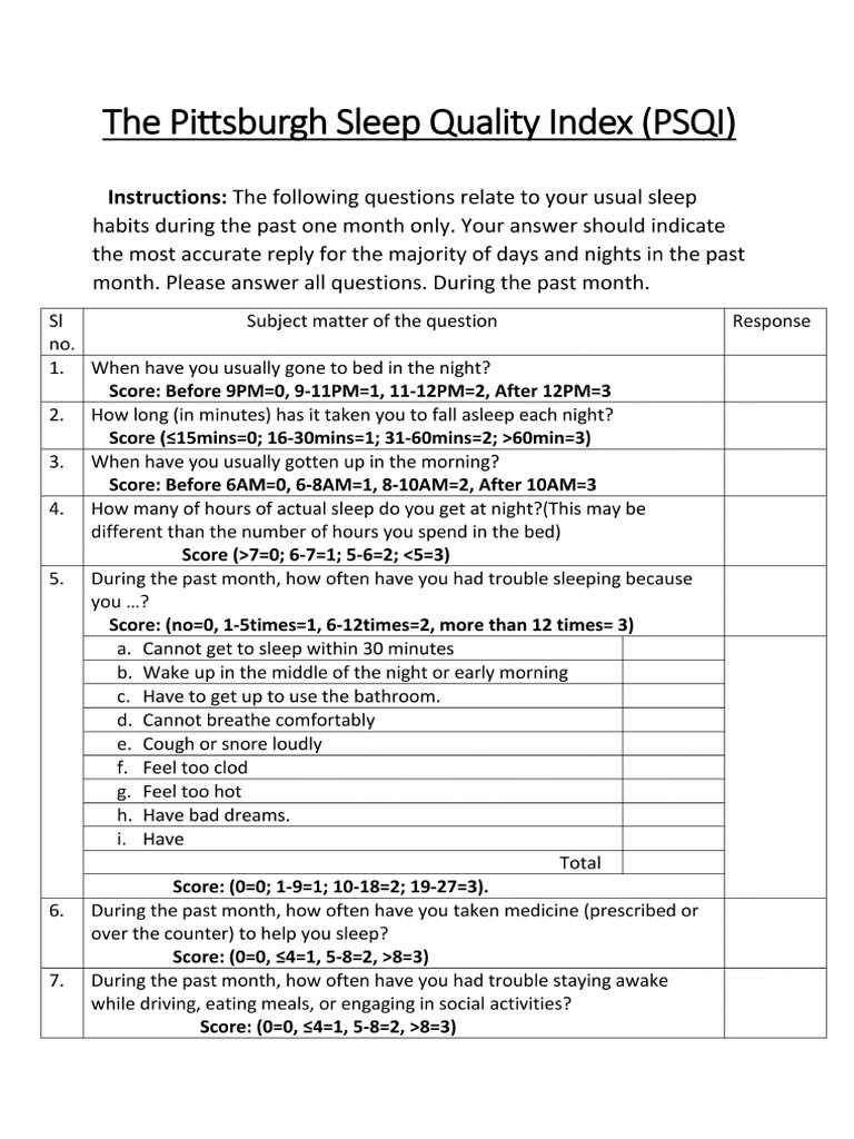 The Pittsburgh Sleep Quality Index | PDF