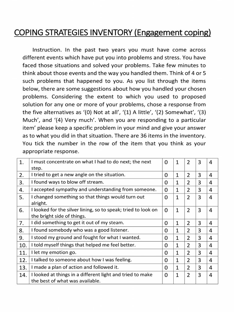 Coping Strategies Inventory | PDF Coping Strategies Inventory | PDF