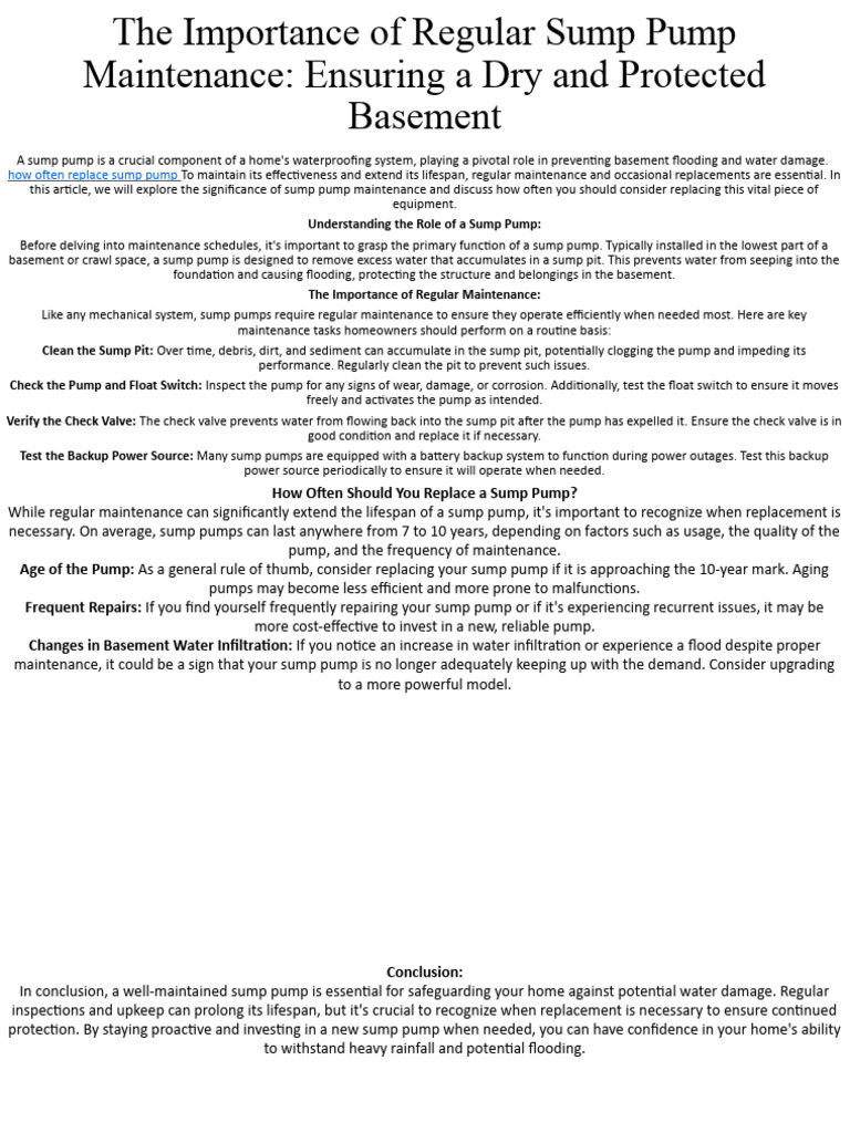 Sump Pump Maintenance Guide | PDF | Hydrology | Hydraulics