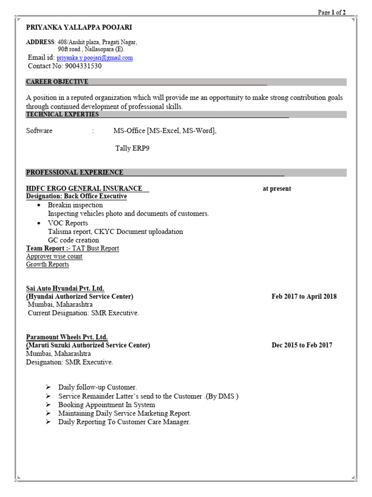 Priyanka Poojari CV | PDF Priyanka Poojari CV | PDF
