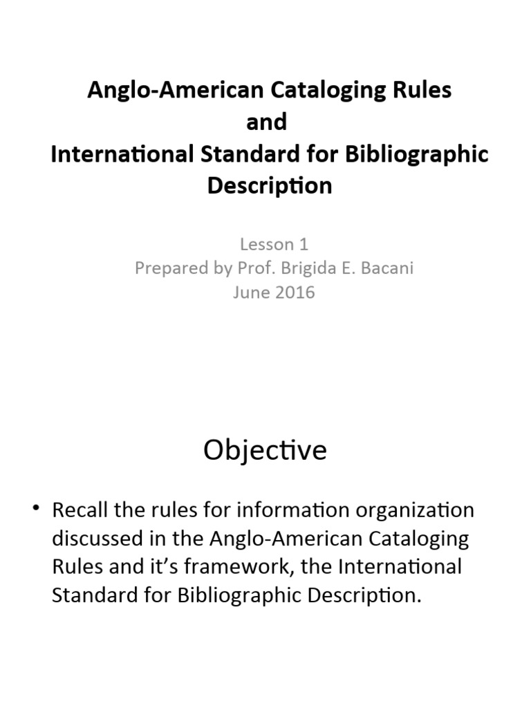 LLE Review Class 2016 - Lesson 1 - AACR2 and ISBD | PDF