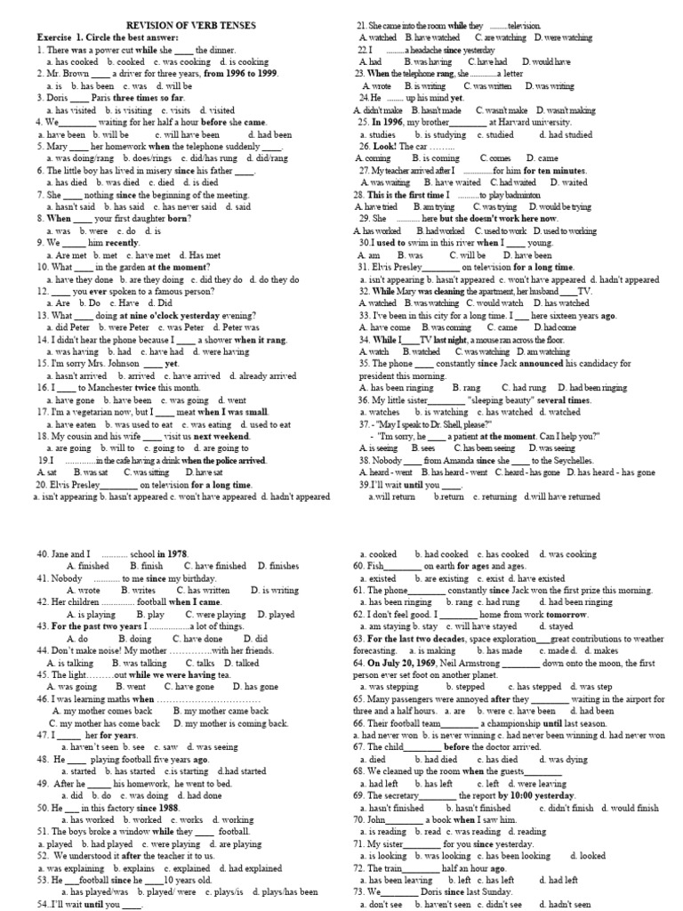 Verb Tenses Revision Exercises | PDF