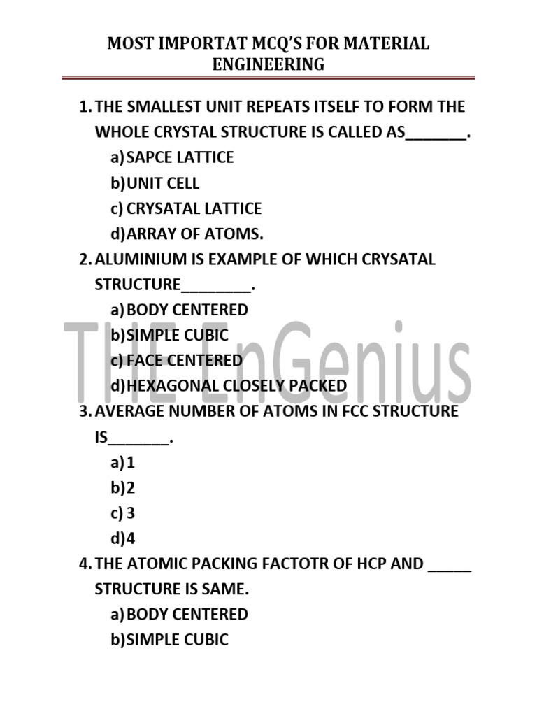 Mem MCQ'S | PDF | Steel | Crystal Structure