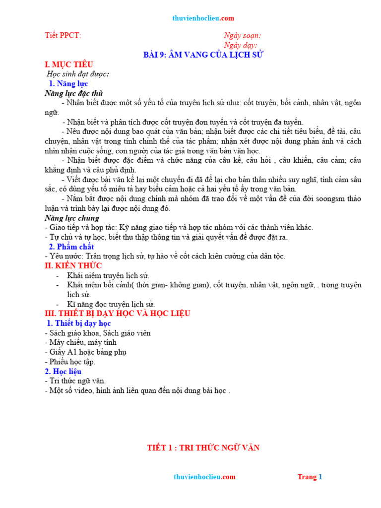 GA Ngu Van 8 CTST Bai 9 AM VANG CUA LICH SU | PDF