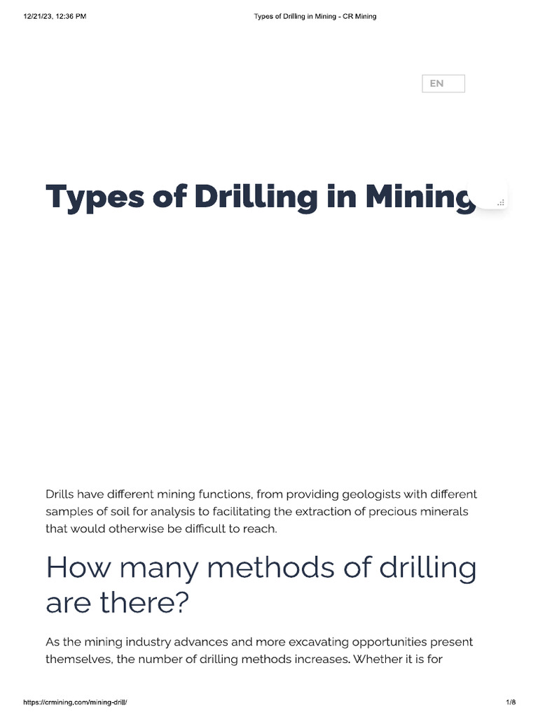 Types of Drilling in Mining - CR Mining | PDF