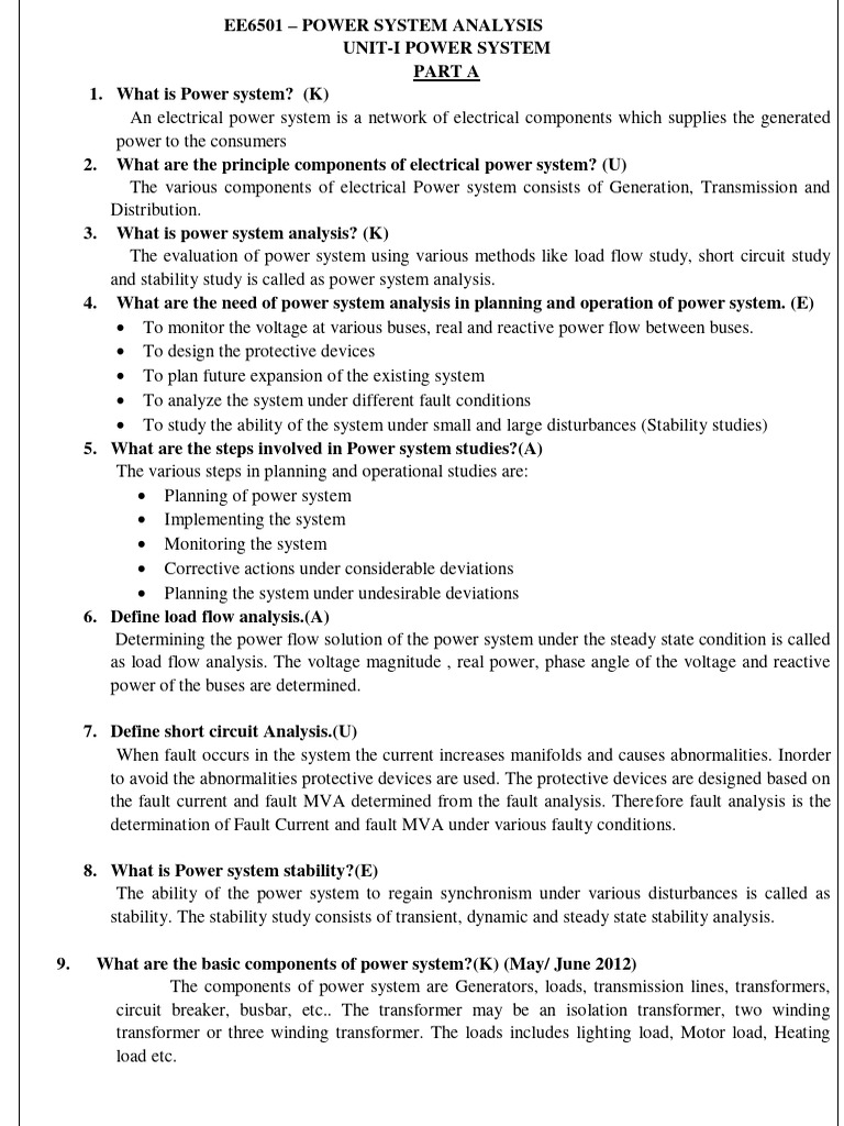 EE3501 Power System Analysis Reg 2021 (Important Question) | PDF | Electrical Impedance ...