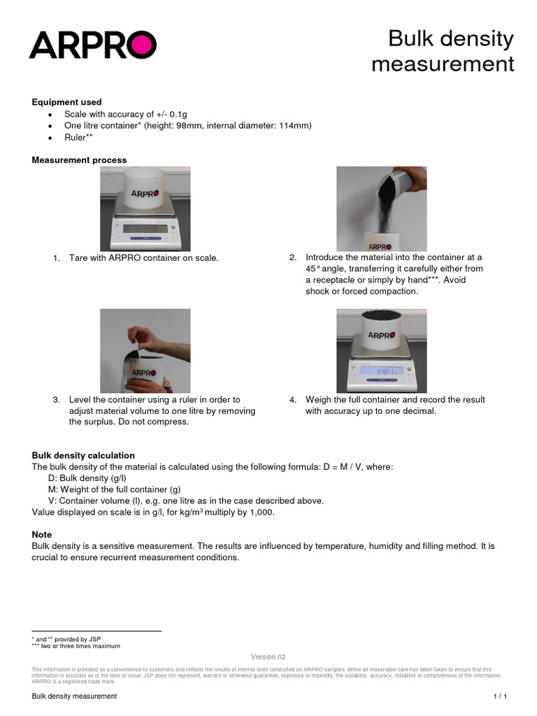 Arpro Bulk Density Measurement Instructions en | PDF